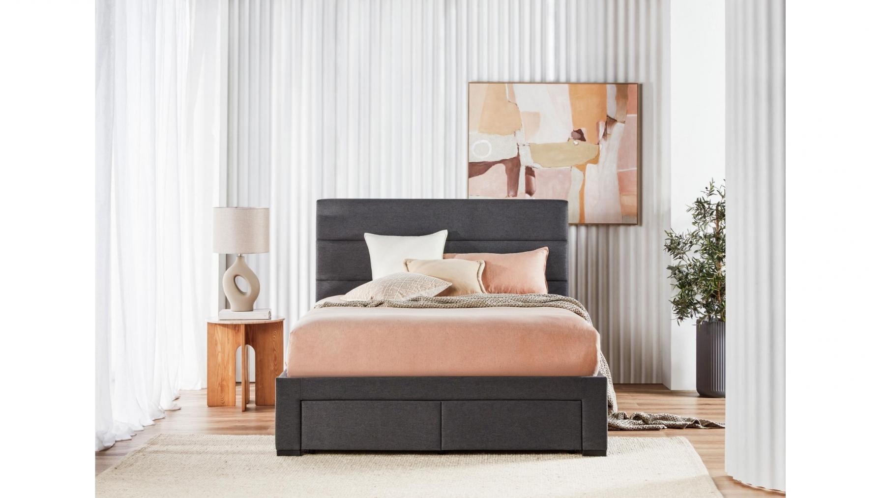 Astor 2-Drawer Grey Bed Base - Double | Domayne