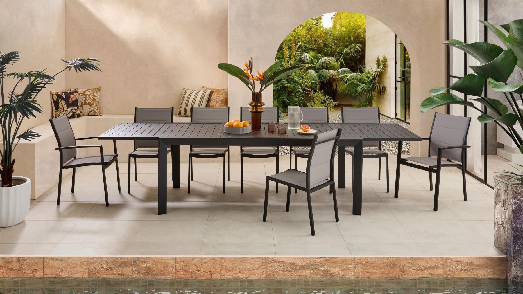 Harmony Outdoor Extension Dining Table in Charcoal | Domayne