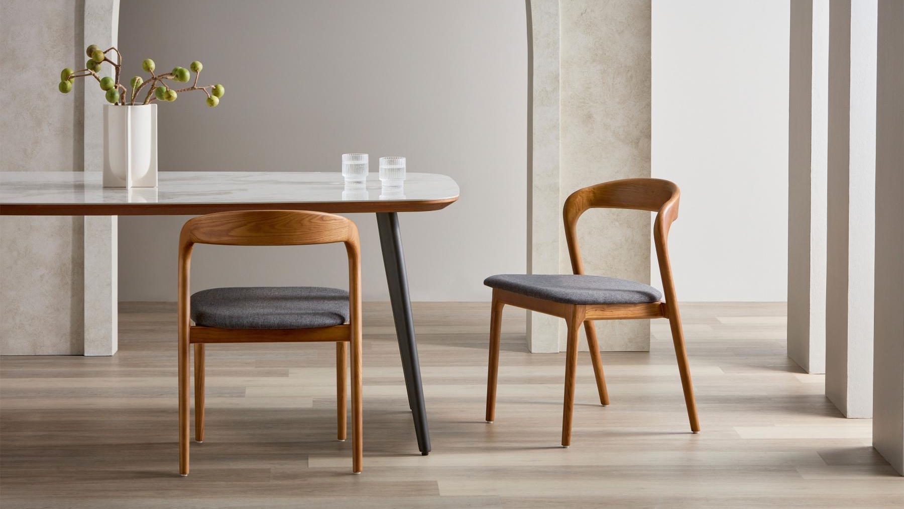 Carly Walnut Dining Chair in Charcoal Fabric | Domayne