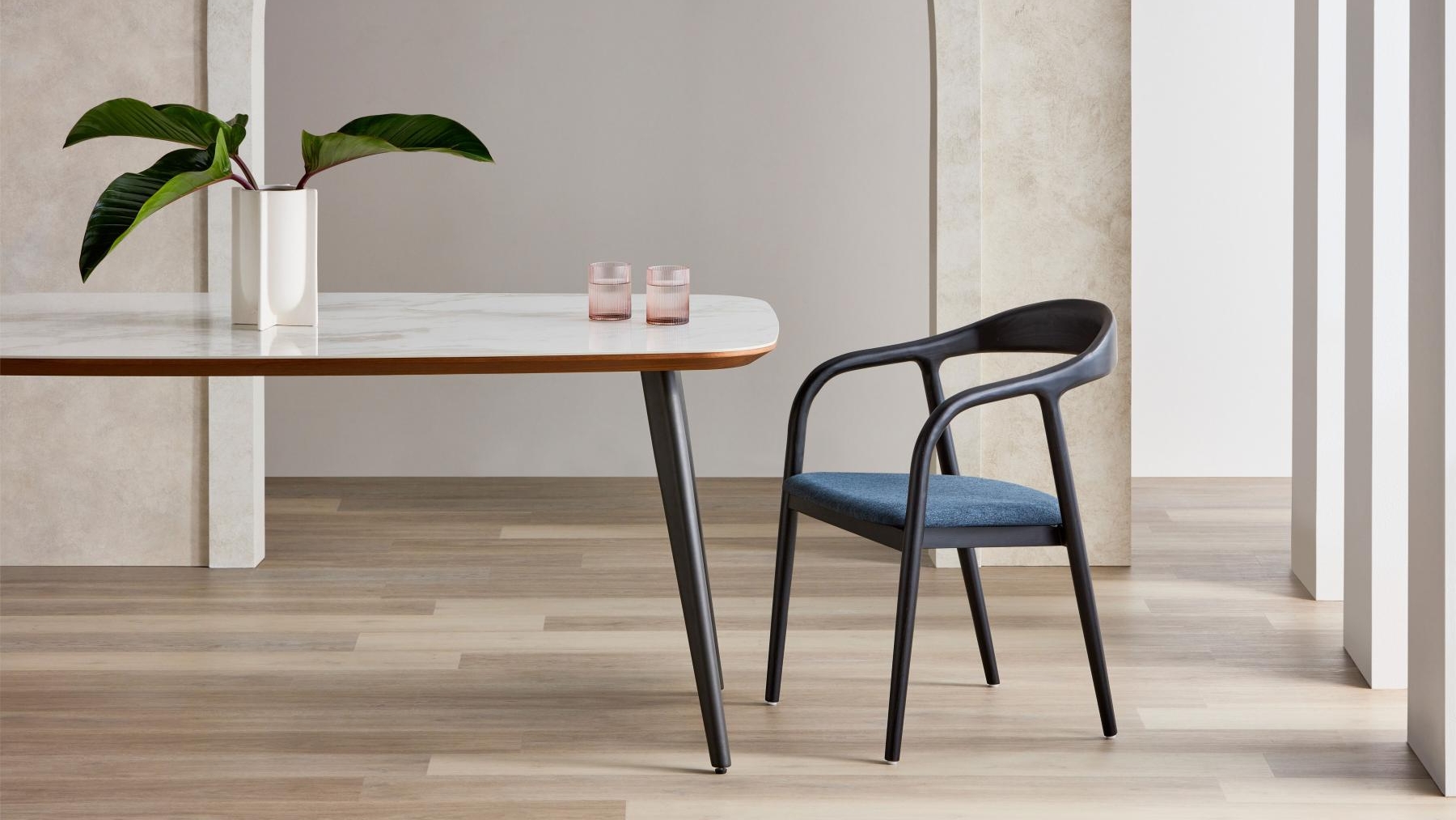 Megan Black Dining Chair in Navy Fabric | Domayne