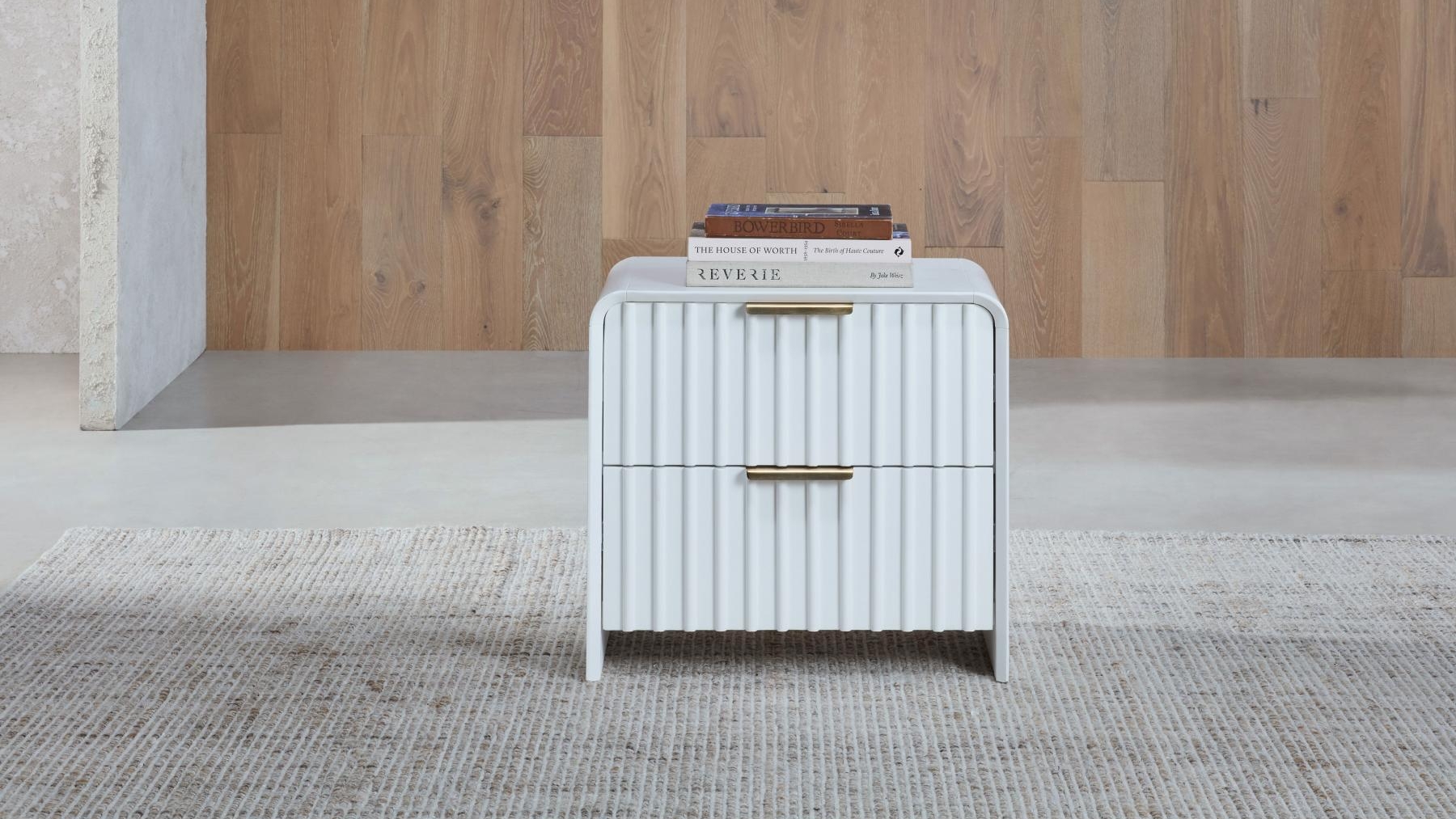 Gus 2-Drawer White Bedside Table | Domayne