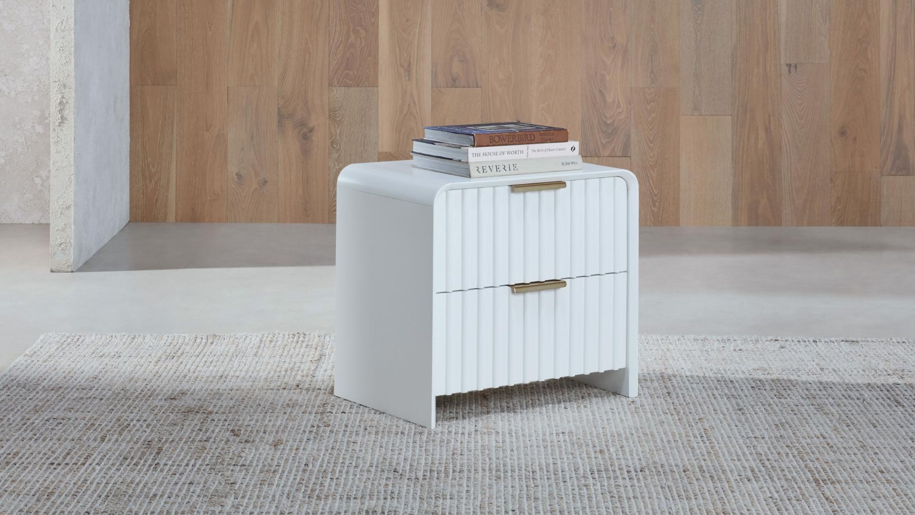 Gus 2-Drawer White Bedside Table | Domayne