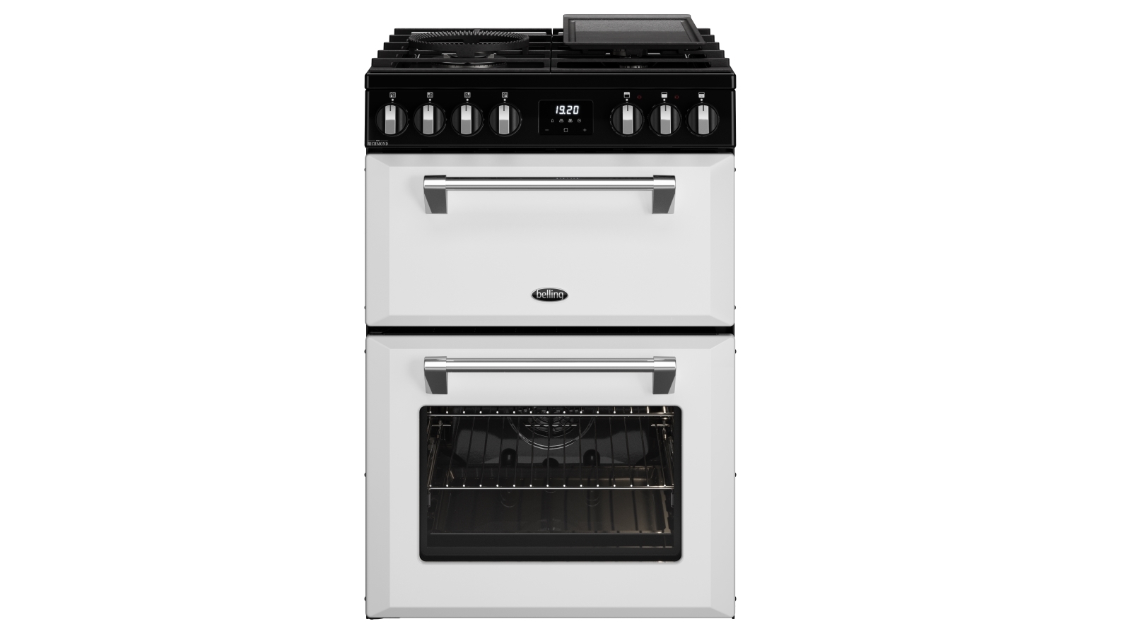 Belling 600mm Mini Richmond Dual Fuel Range Cooker with Two Oven Cavities White Domayne