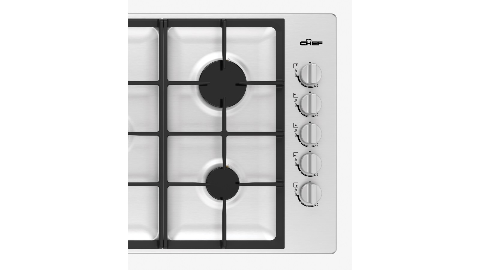 Chef 900mm 5 Burner Gas Cooktop with 14.4MJ/h Wok Burner - Stainless ...