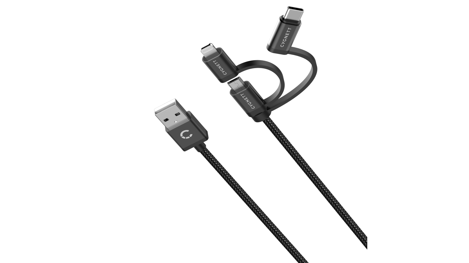 Cygnett Charge and Connect 1m 3-in-1 Cable - Black | Domayne
