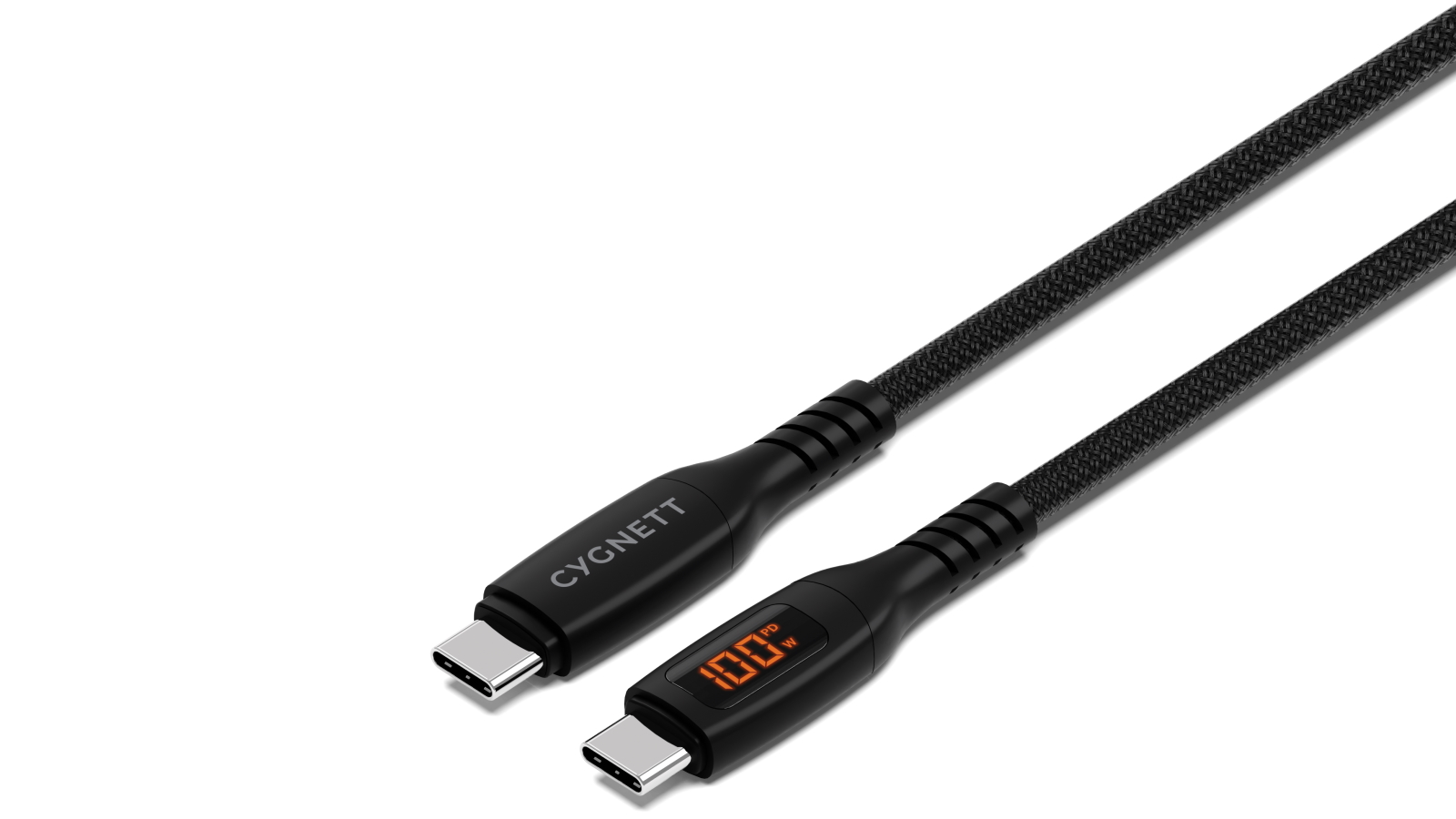 Cygnett Unite 1m 100W USB-C to USB-C LED Cable - Black | Domayne
