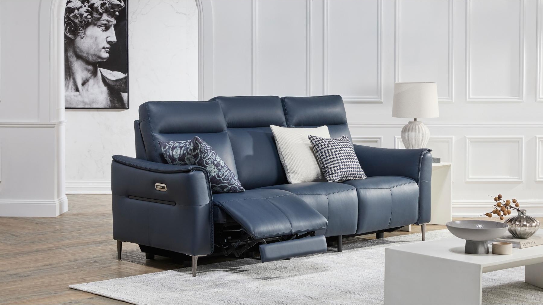 Bari 3-Seater Leather Lounge with Twin Electric Reclining Actions and ...