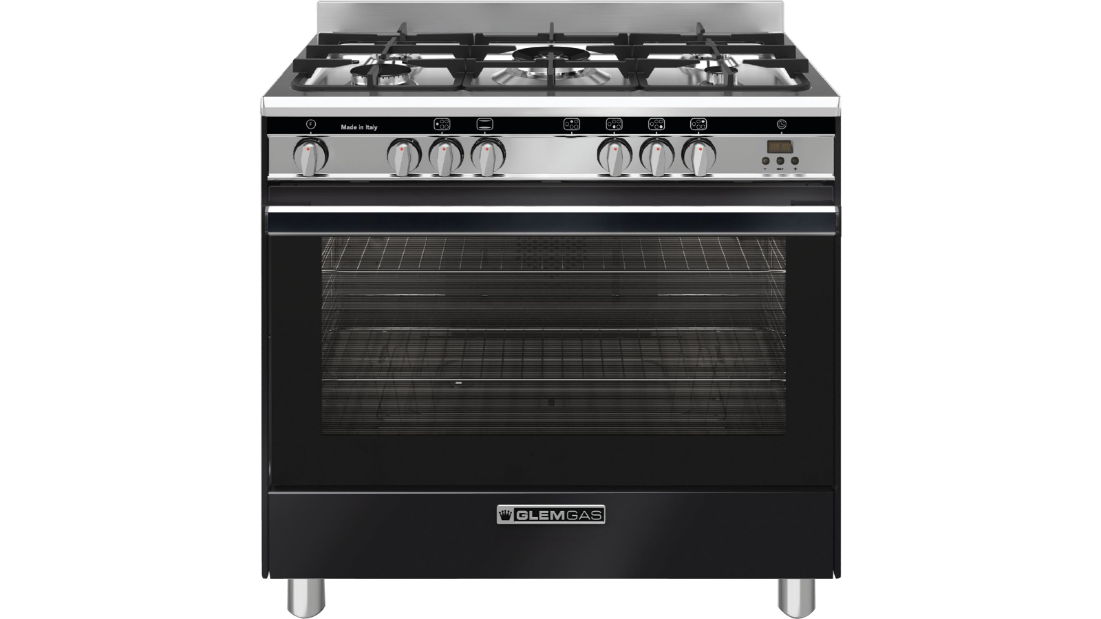 Glem Gas 90cm Freestanding Cooker with Gas Oven - Matte Black | Domayne