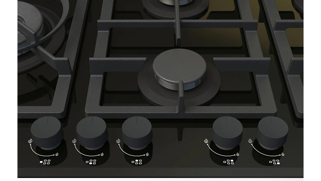 Whirlpool 900mm 5 Burner Gas Cooktop - Black Glass | Domayne