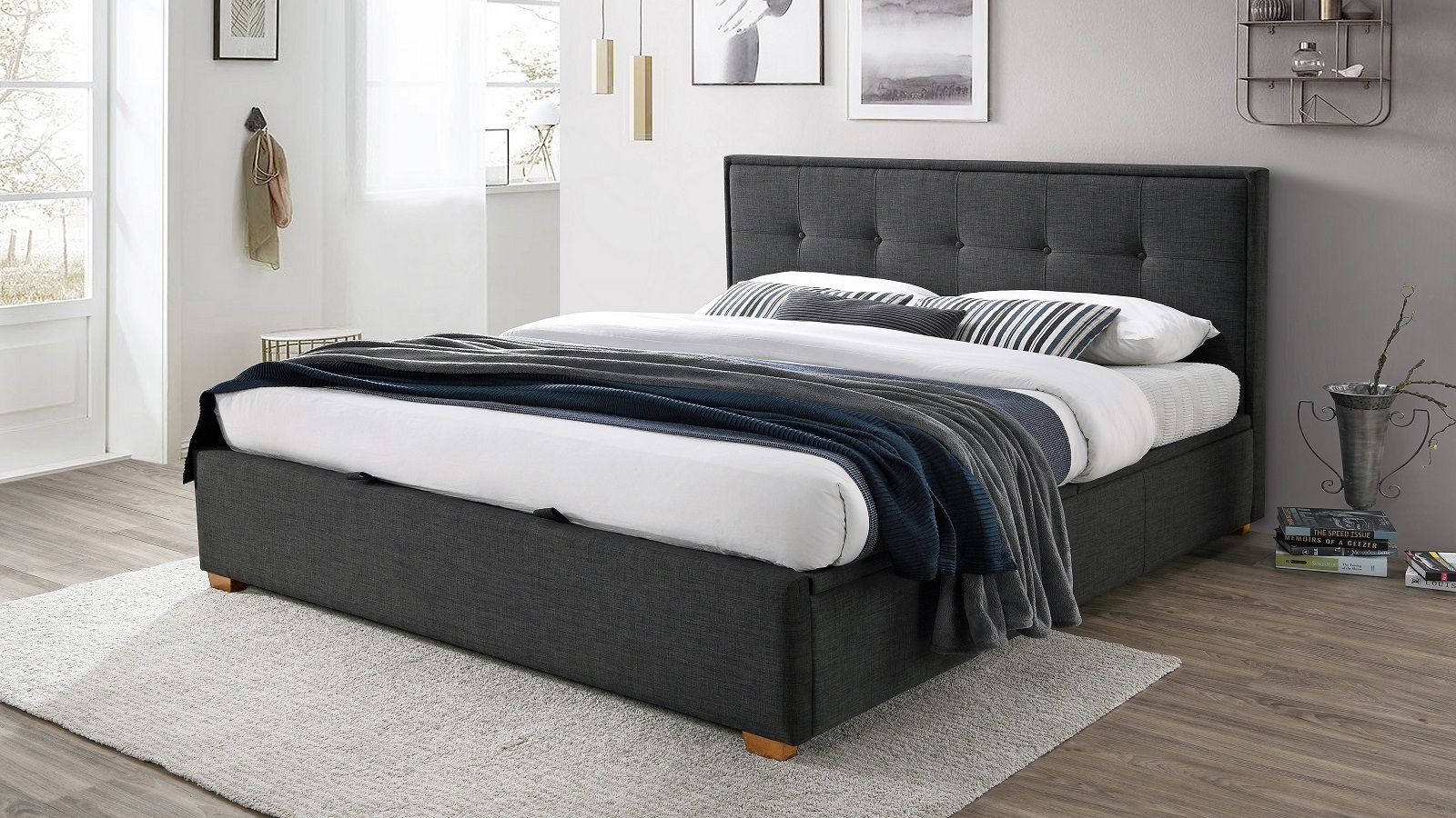 Halo King Bed Frame with Gas Lift - Charcoal | Domayne