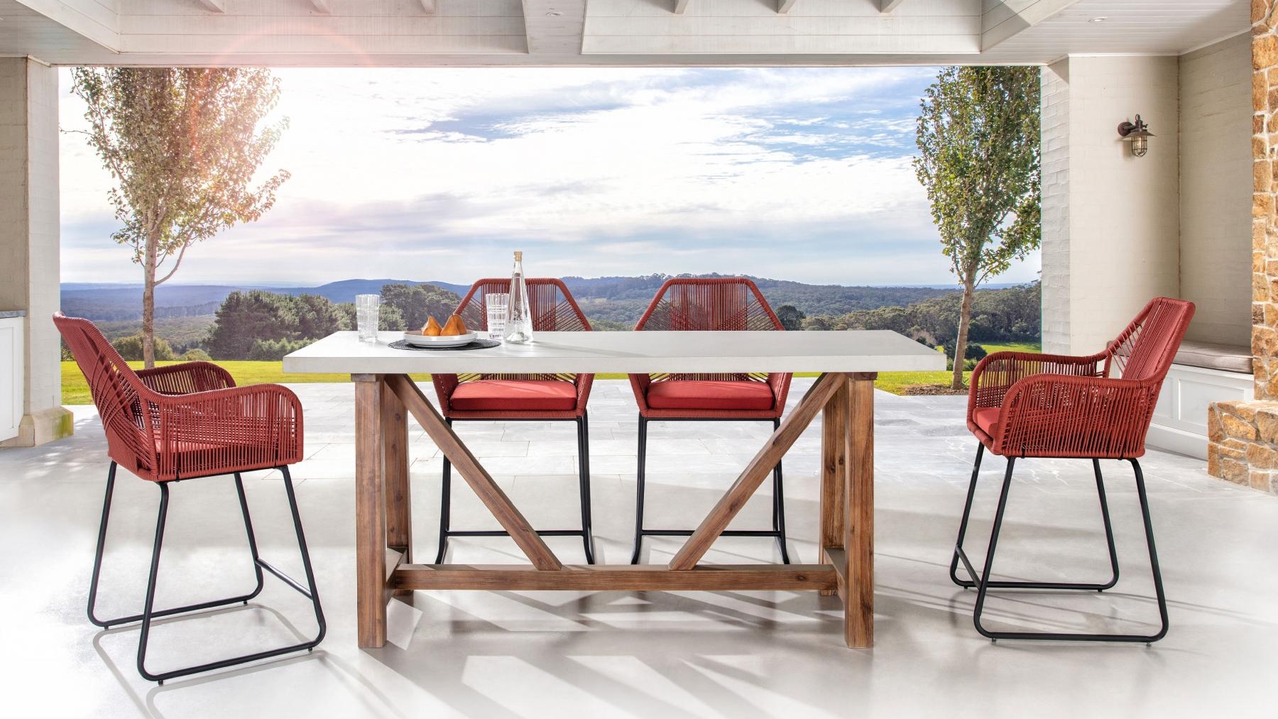 Faro Outdoor Steel Bar Chair - Terracotta | Domayne