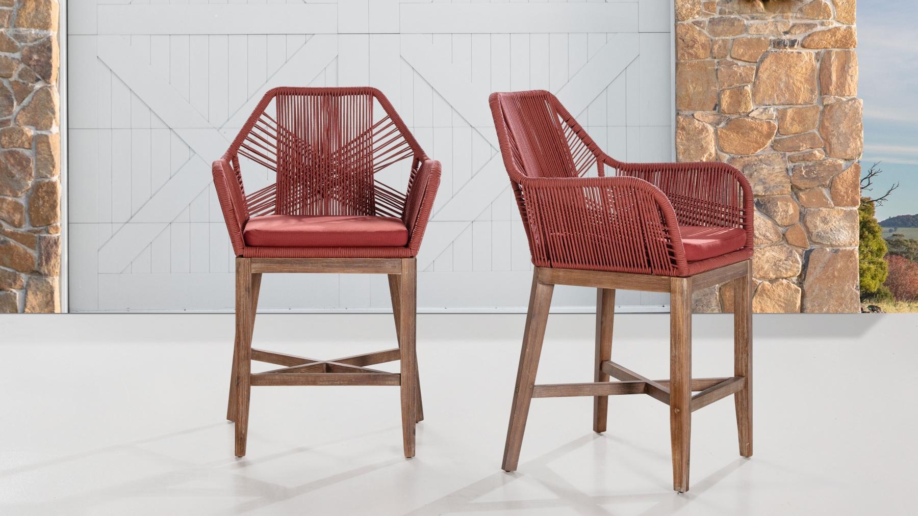 Faro Outdoor Timber Bar Chair - Terracotta | Domayne