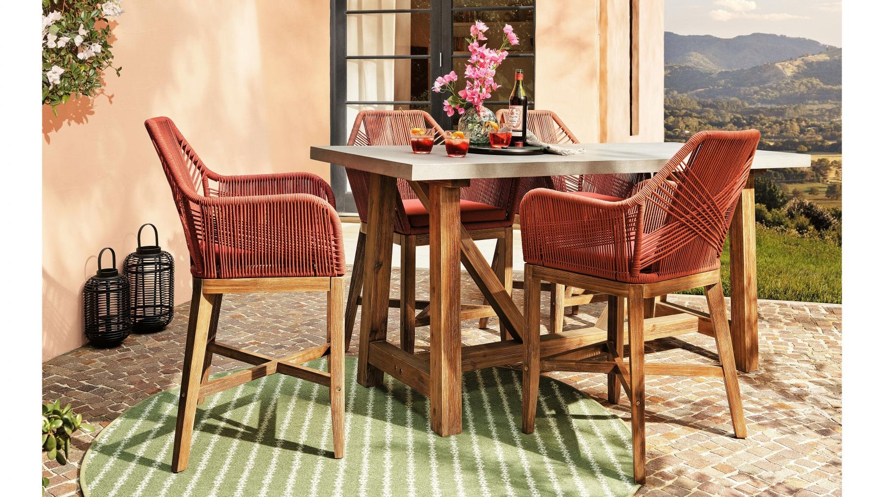 Faro Outdoor Timber Bar Chair - Terracotta | Domayne