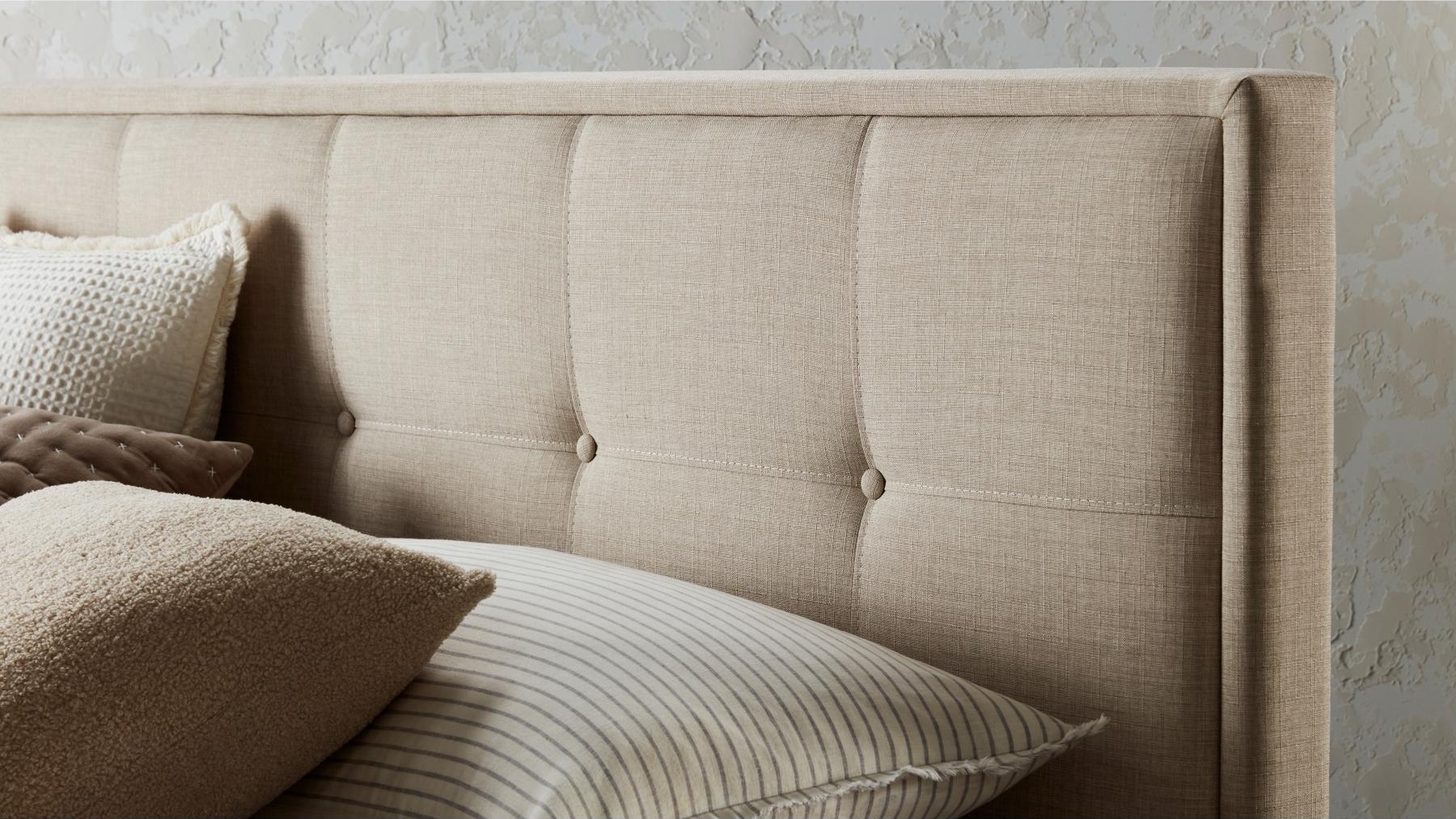 Halo Queen Bed Frame with Gas Lift - Beige | Domayne