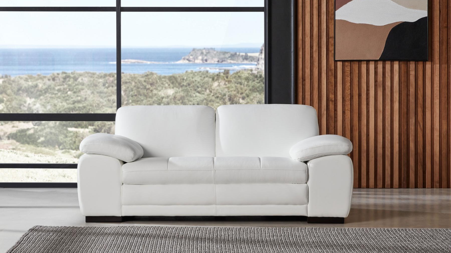 Mia 2-Seater Leather Lounge - Glacier | Domayne