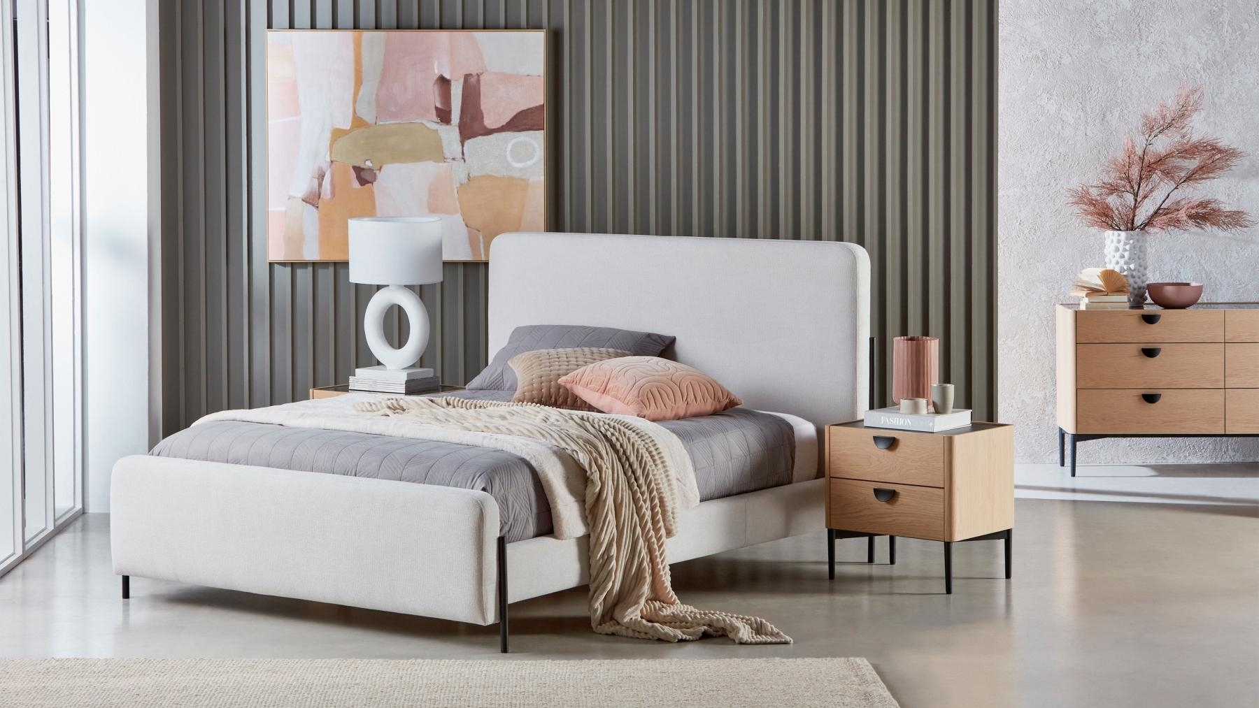 Shape Panel Cream Bed - Queen | Domayne