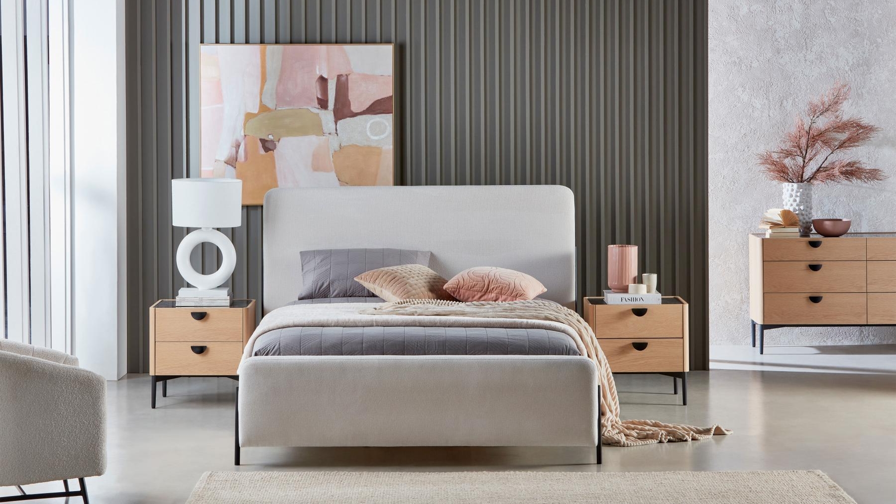 Shape Panel Cream Bed - King | Domayne