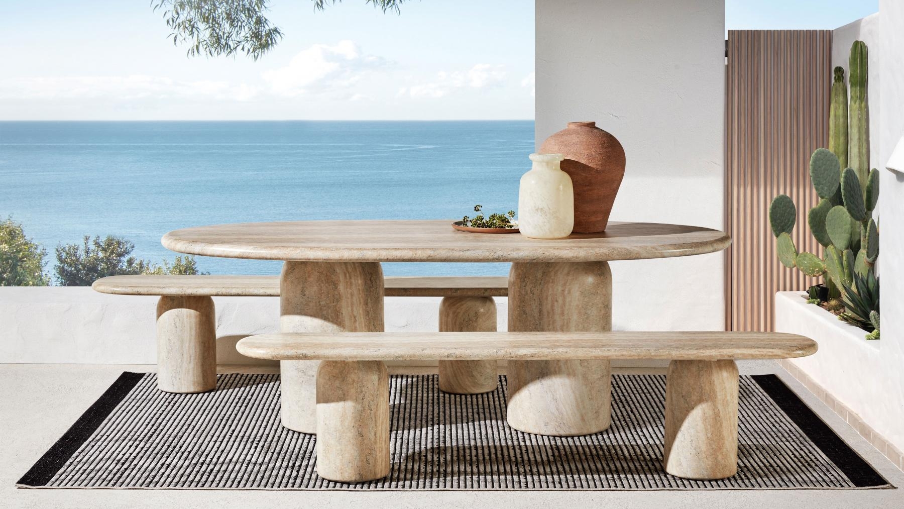 Sascha Outdoor Dining Table - Travertine-Look | Domayne