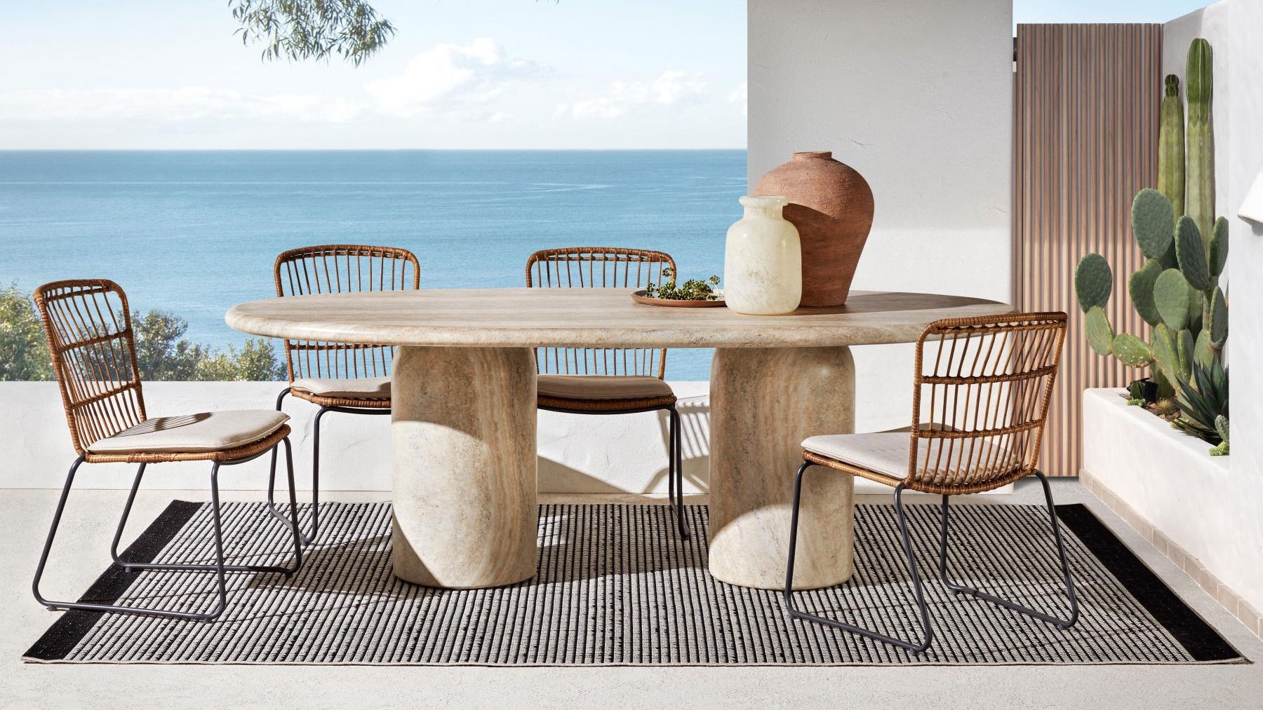 Sascha Outdoor Dining Table - Travertine-Look | Domayne