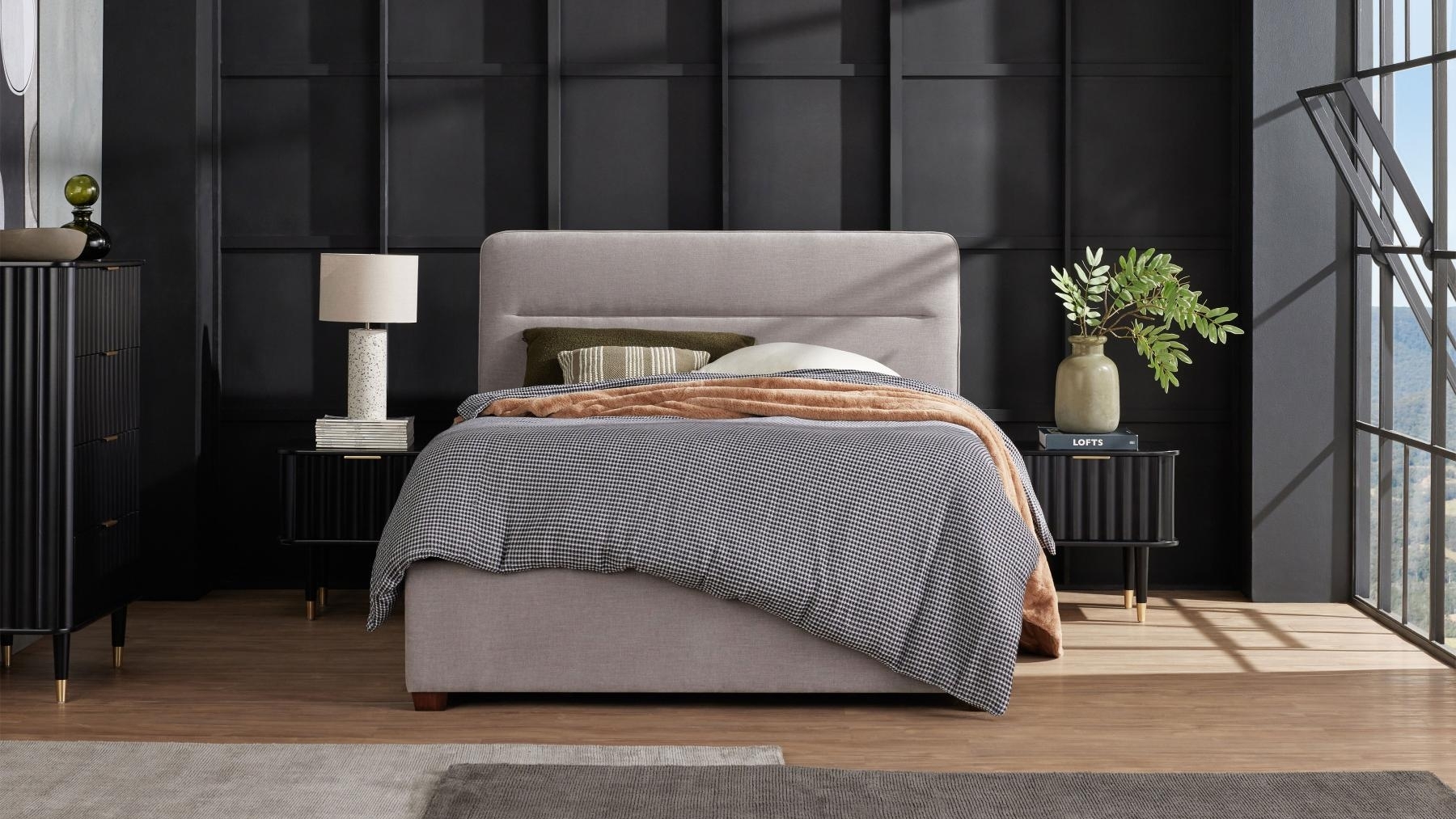 Shape Parallel Grey Gaslift Bed - Queen | Domayne