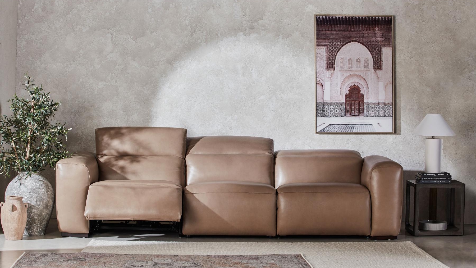 Coralli 4 Seater Leather Lounge with Twin Electric Reclining Actions Domayne