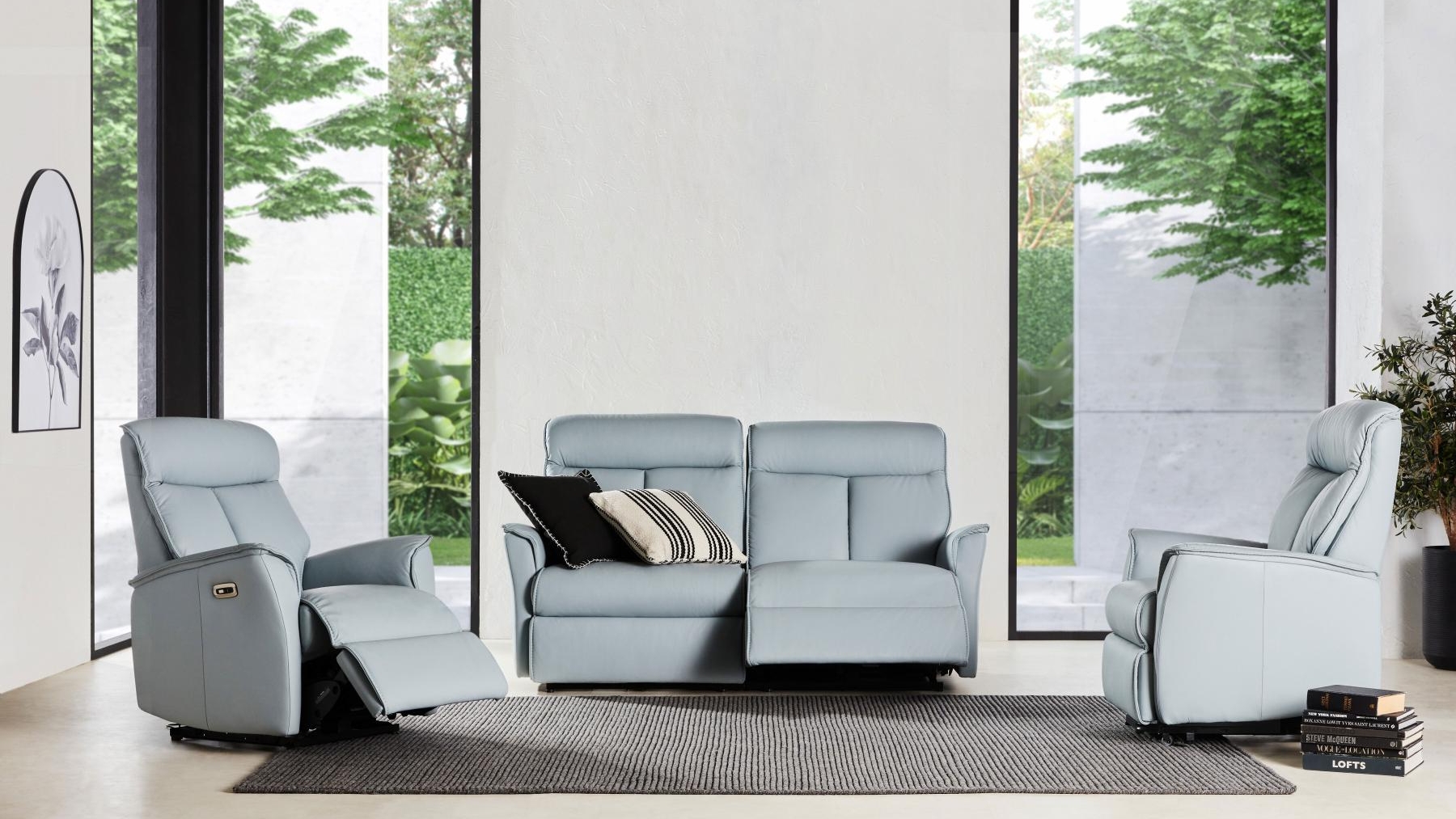 Trento 3-Piece Leather Lounge Package with Electric Reclining Actions ...