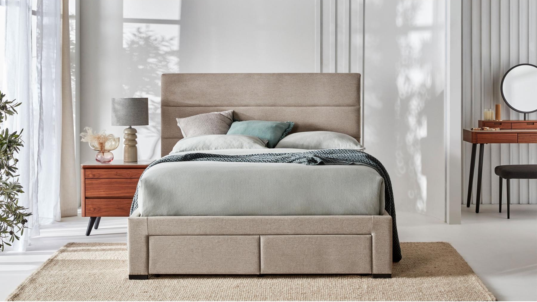 Astor 2-Drawer Beige Bed Base - King | Domayne
