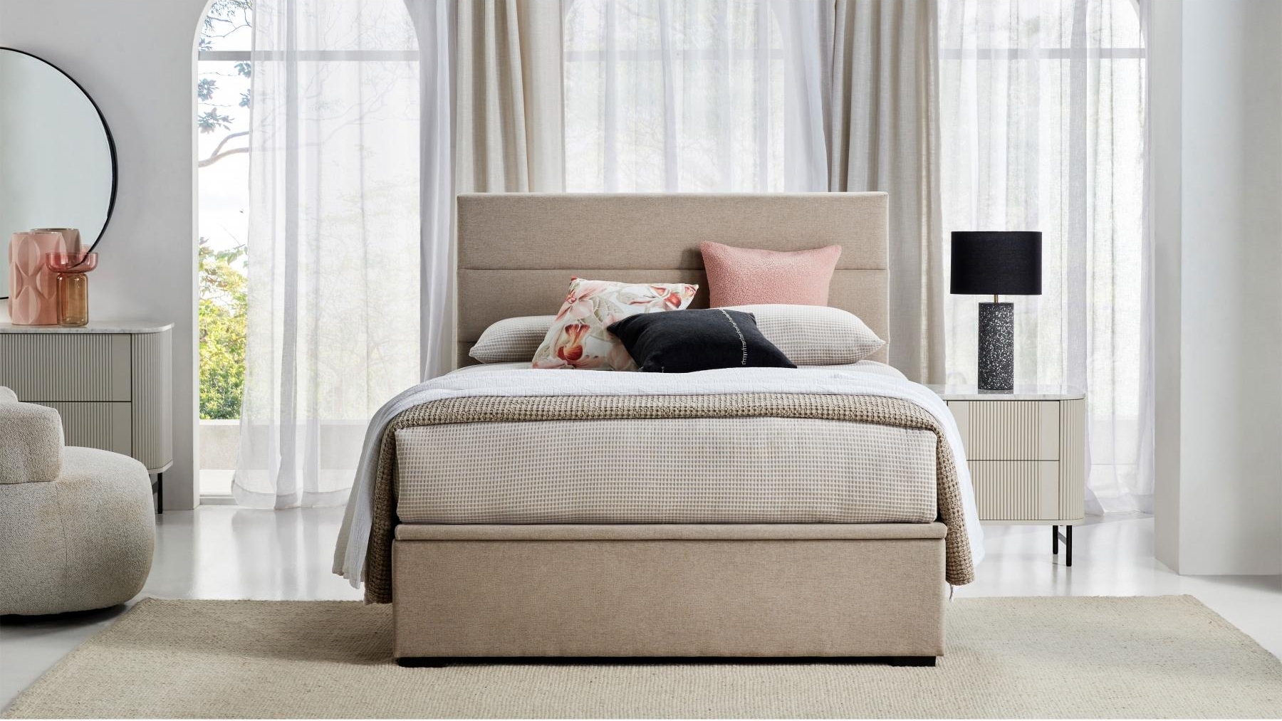 Astor Gaslift Beige Bed Base - Queen | Domayne