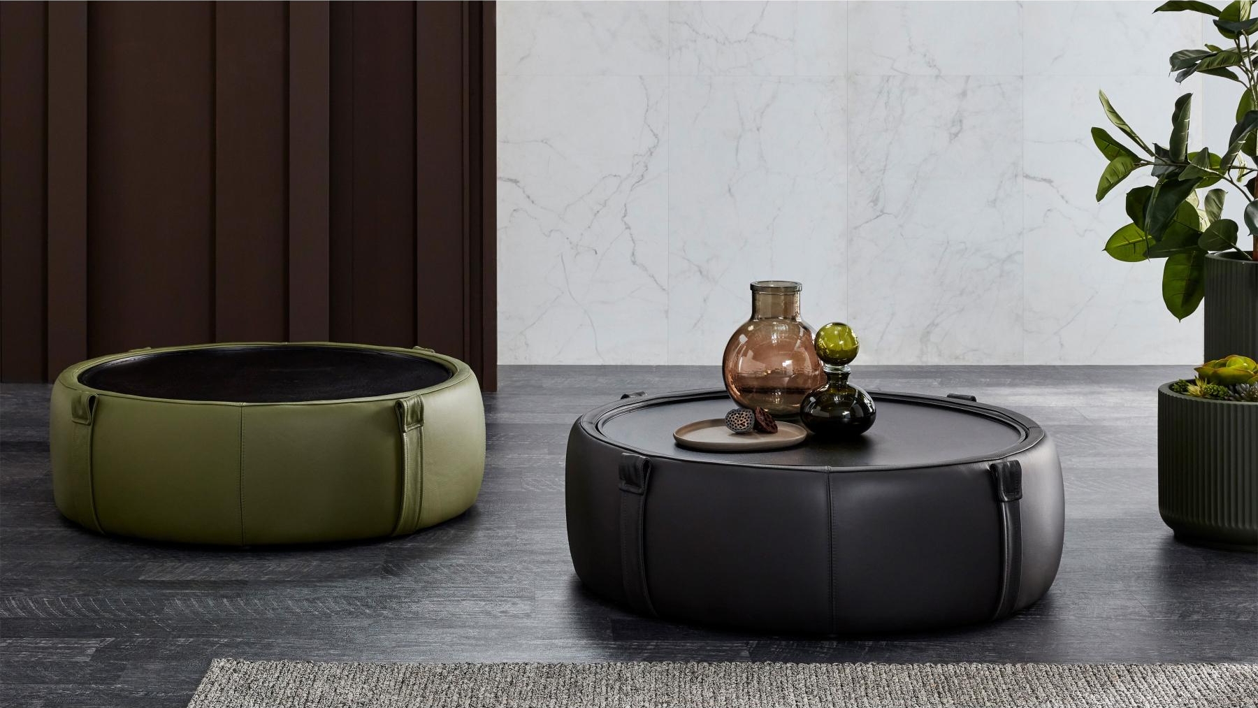 Caleb Round Leather Ottoman | Domayne