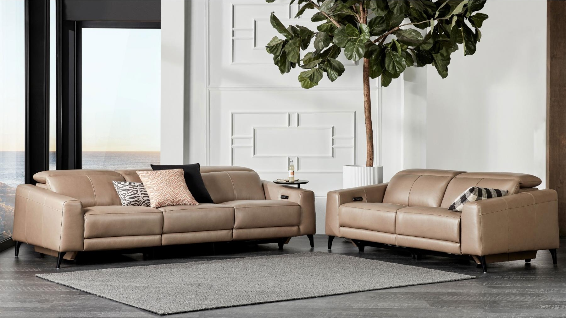 Levin Leather Lounge with Twin Electric Reclining Actions | Domayne