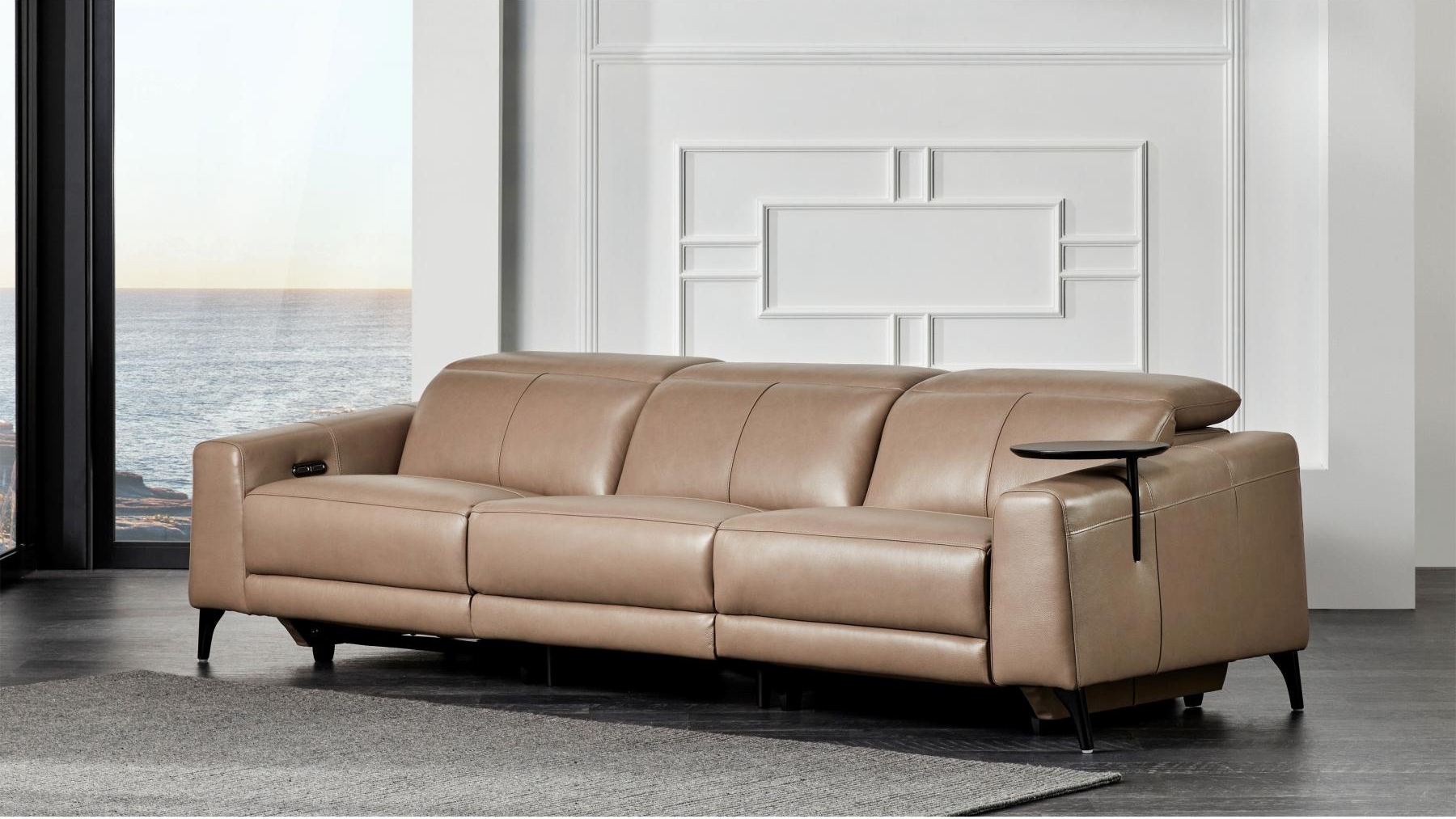 Levin 3-Seater Leather Lounge with Twin Electric Reclining Actions ...