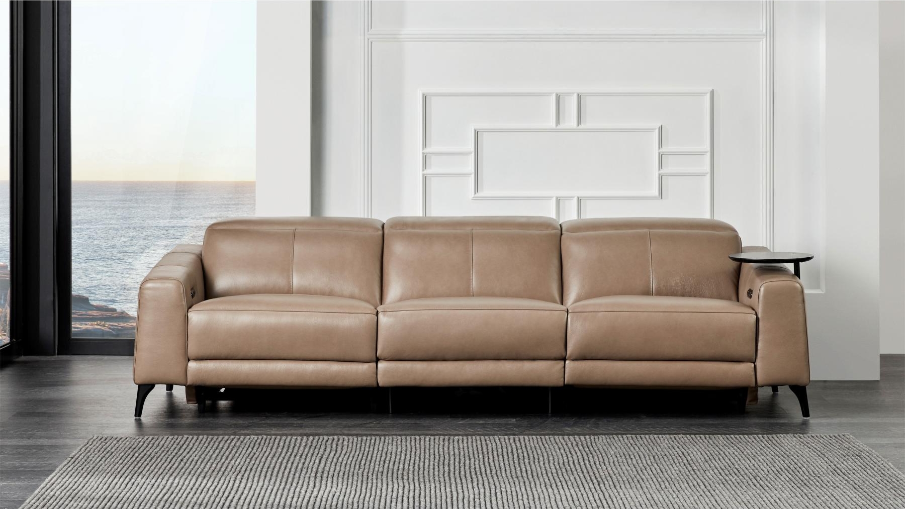 Levin 3-Seater Leather Lounge with Twin Electric Reclining Actions ...