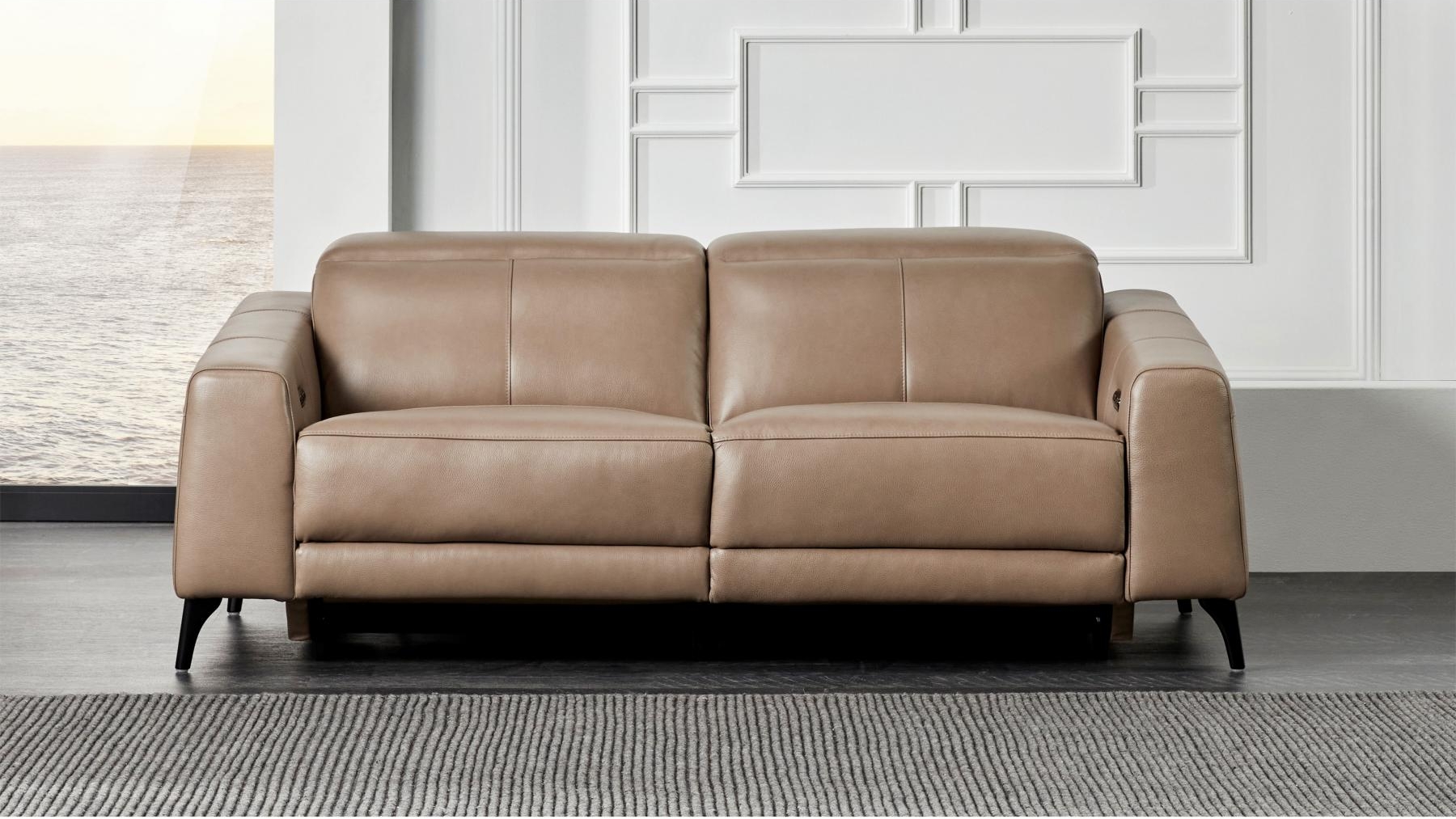Levin 2-Seater Leather Lounge with Twin Electric Reclining Actions ...