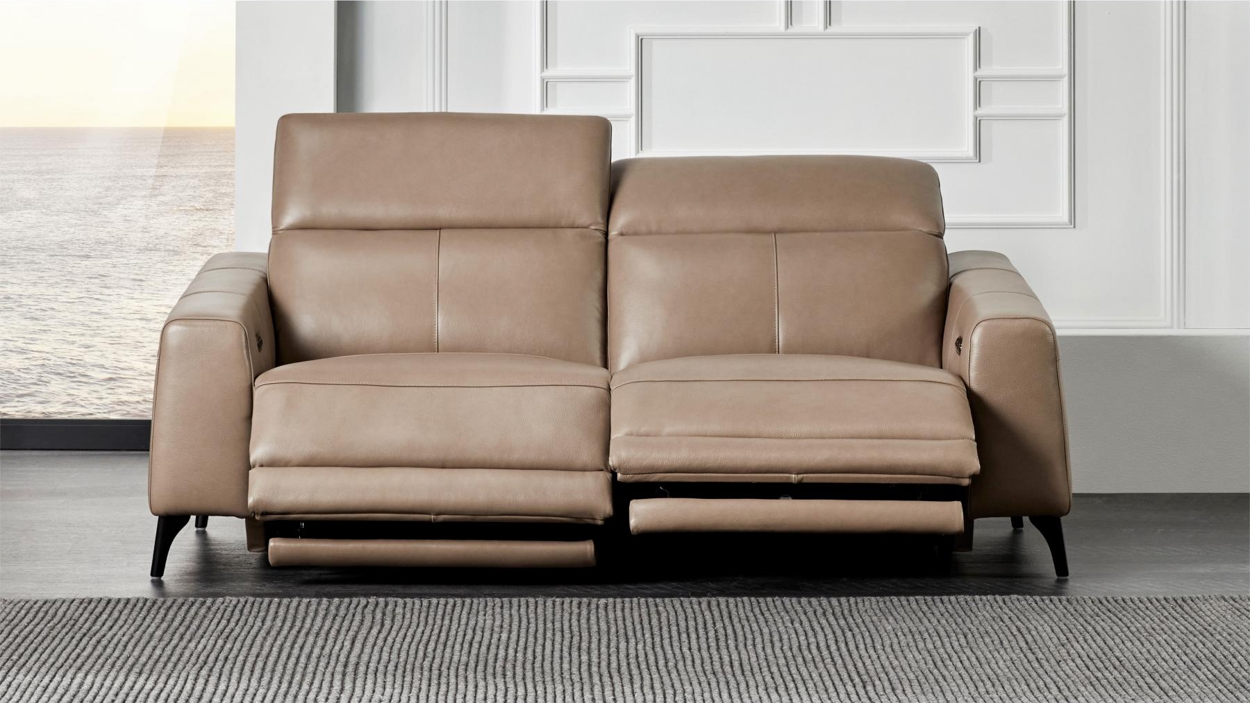 Levin 2-Seater Leather Lounge with Twin Electric Reclining Actions ...