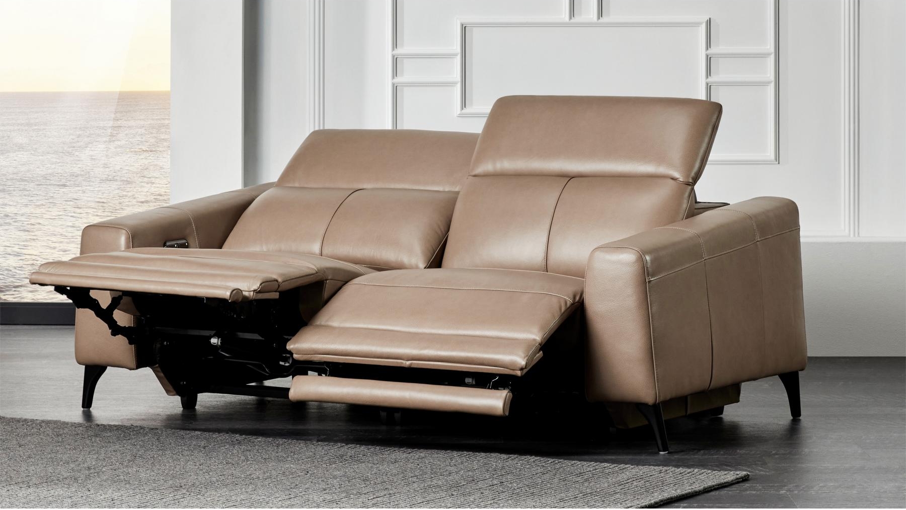 Levin 2-Seater Leather Lounge with Twin Electric Reclining Actions ...