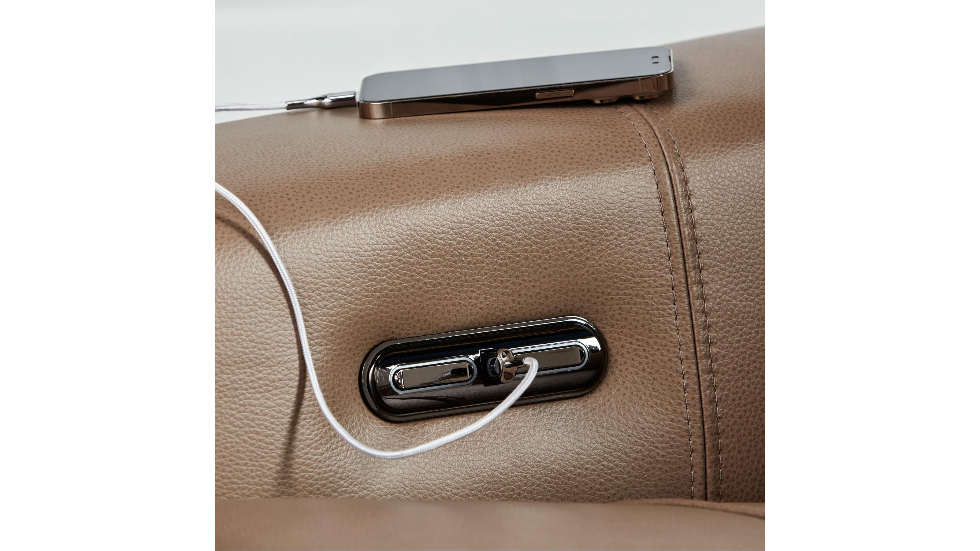 Levin 3-Seater Leather Lounge with Twin Electric Reclining Actions ...