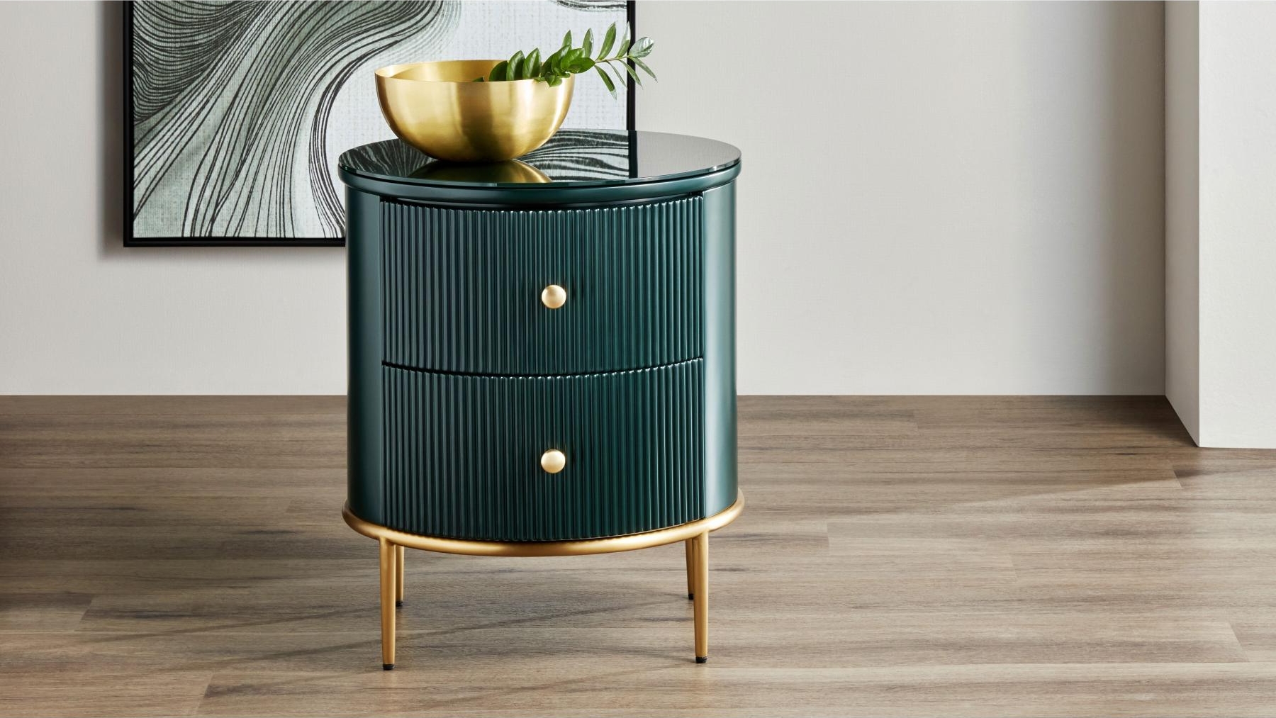 Coco Fluted Bedside Table - Green | Domayne
