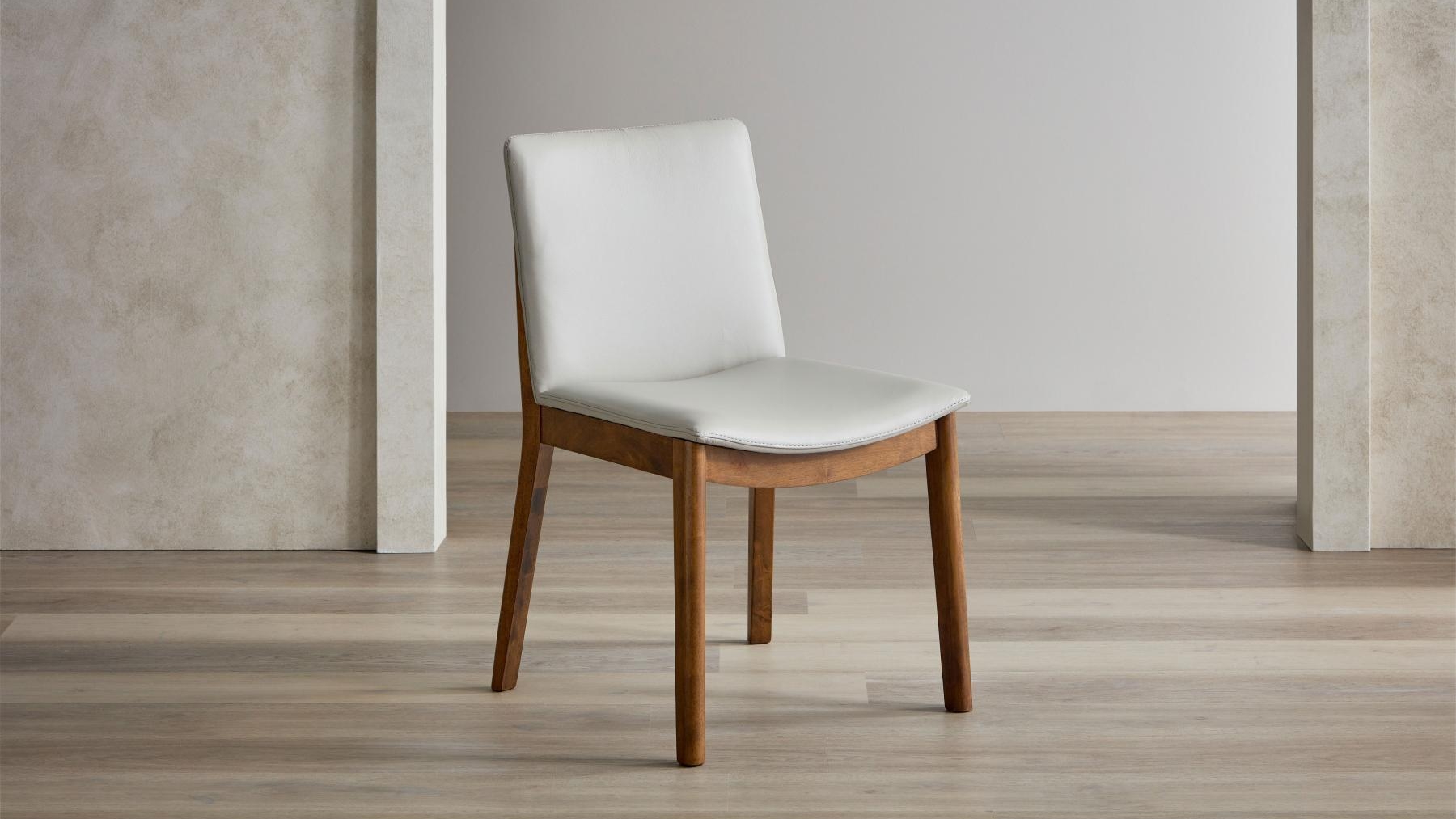 Kara Leather Dining Chair in Pewter with Walnut Frame | Domayne