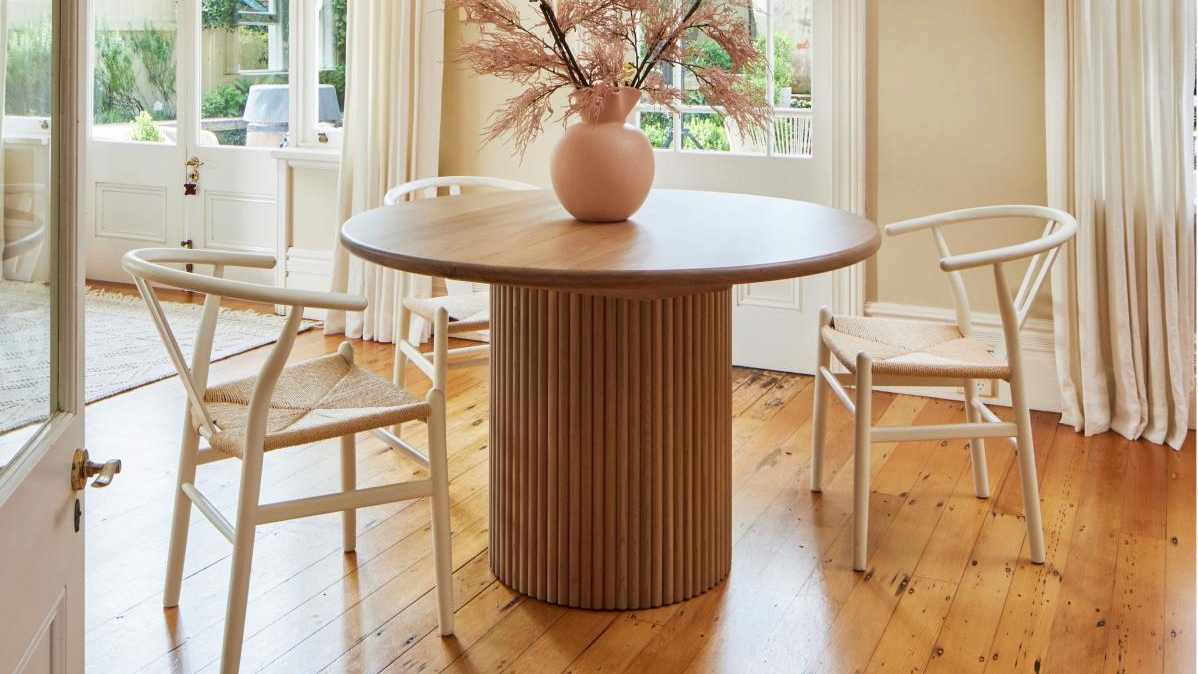 Saxon Round Dining Table in Natural | Domayne