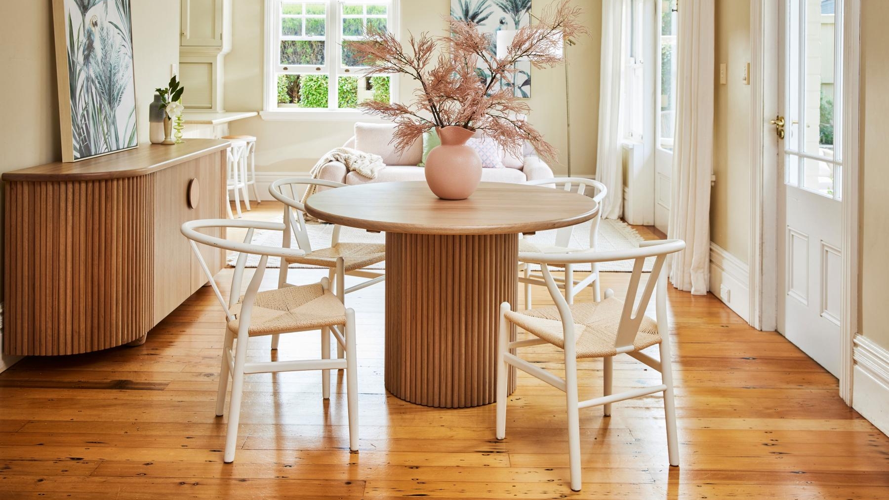 Saxon Round Dining Table in Natural | Domayne
