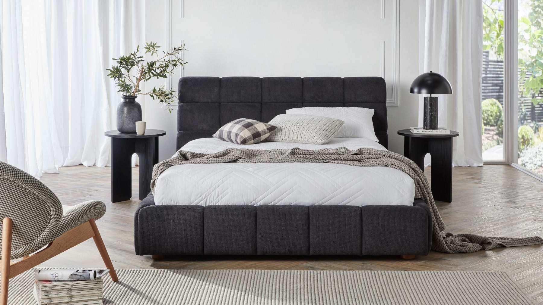 Elijah Queen Bed - Dark Grey | Domayne