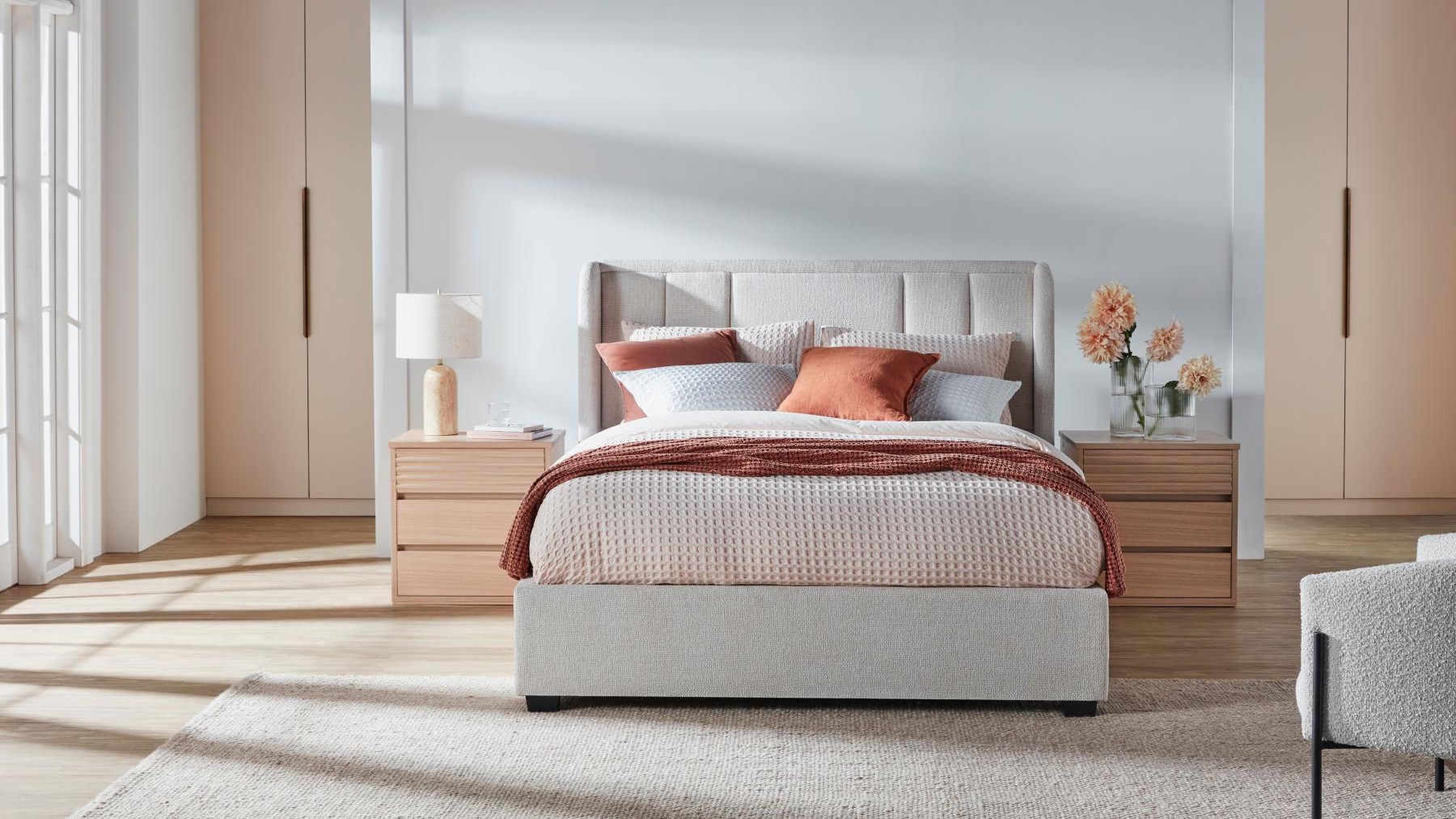 Crawford King Bed - Beige | Domayne