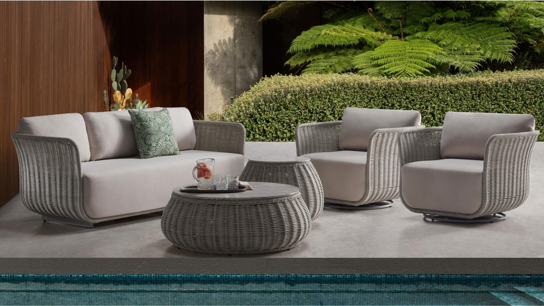 Sundown 3-Piece Outdoor Lounge Setting in Beige | Domayne