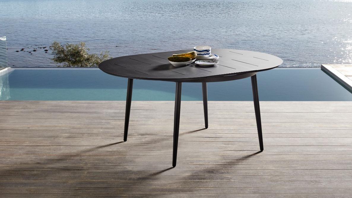 Sindara Outdoor Round Extension Dining Table in Charcoal | Domayne
