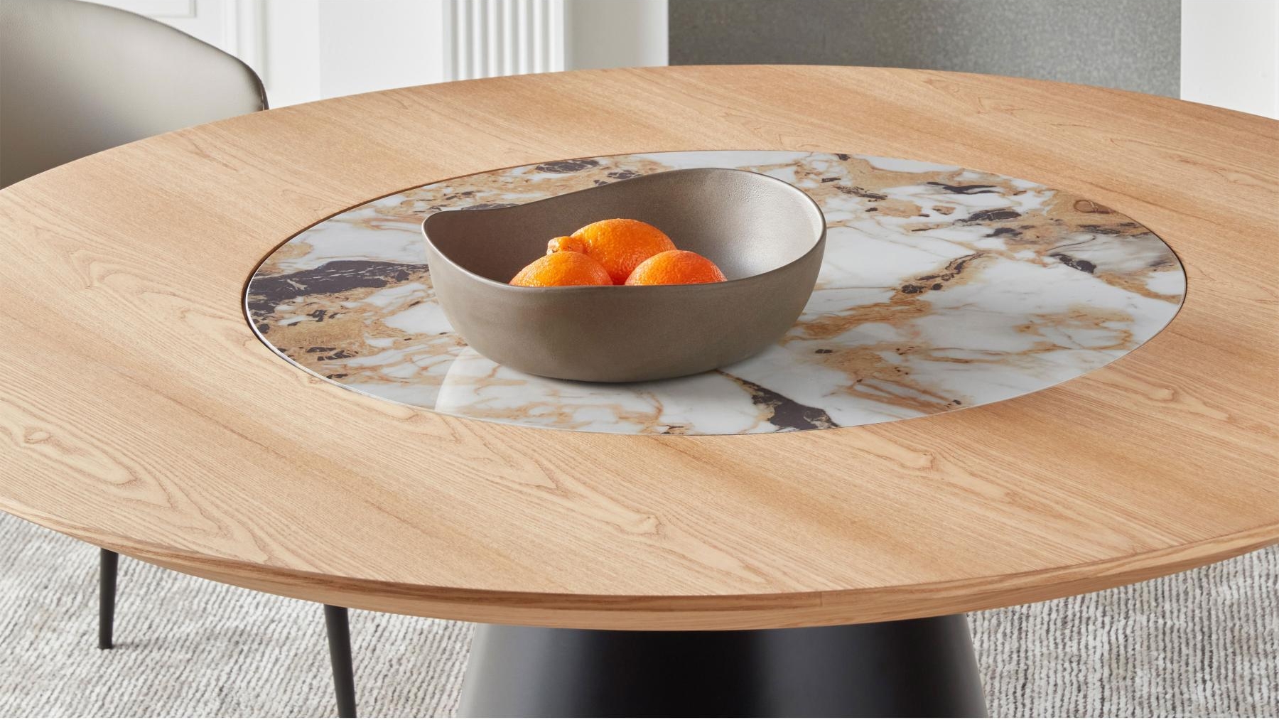 Zoe Round Dining Table with Inset Lazy Susan | Domayne