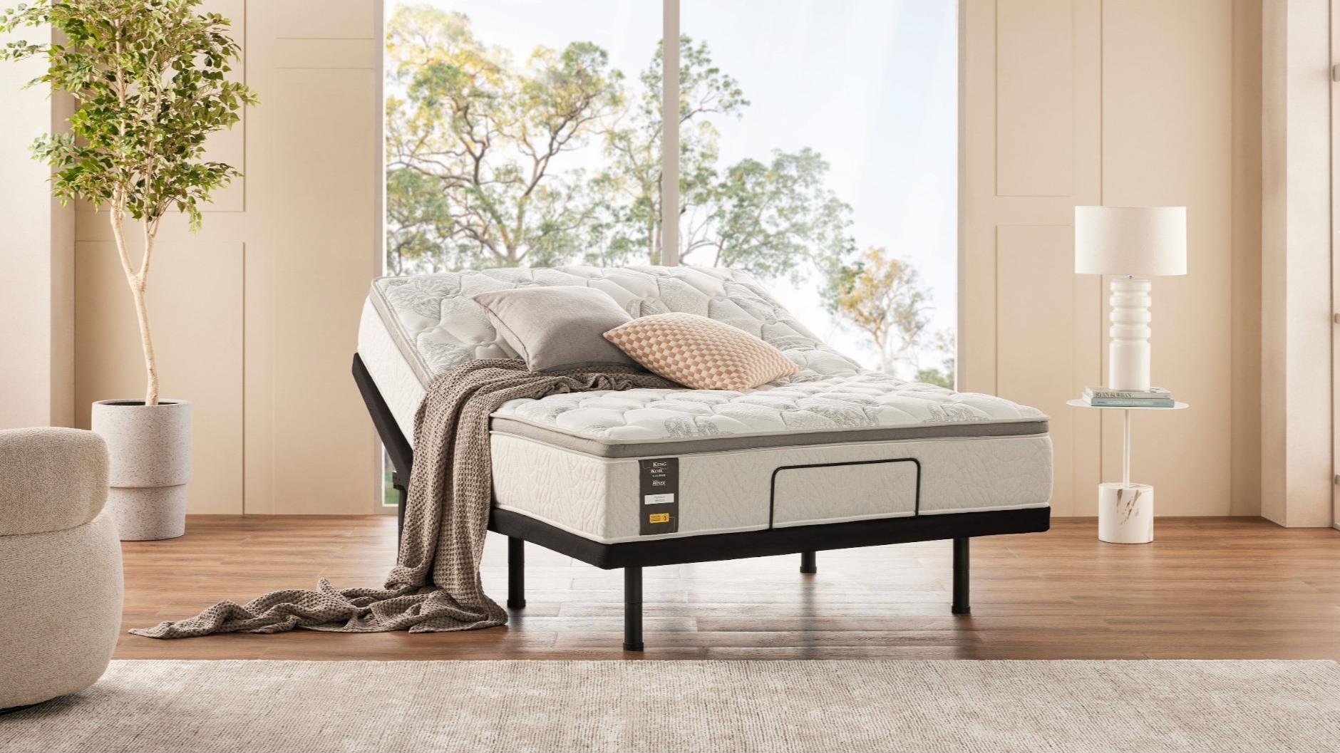 King Koil by A.H. Beard Pursuit Medium Mattress + Renew Zero Clearance Adjustable Base Queen ...