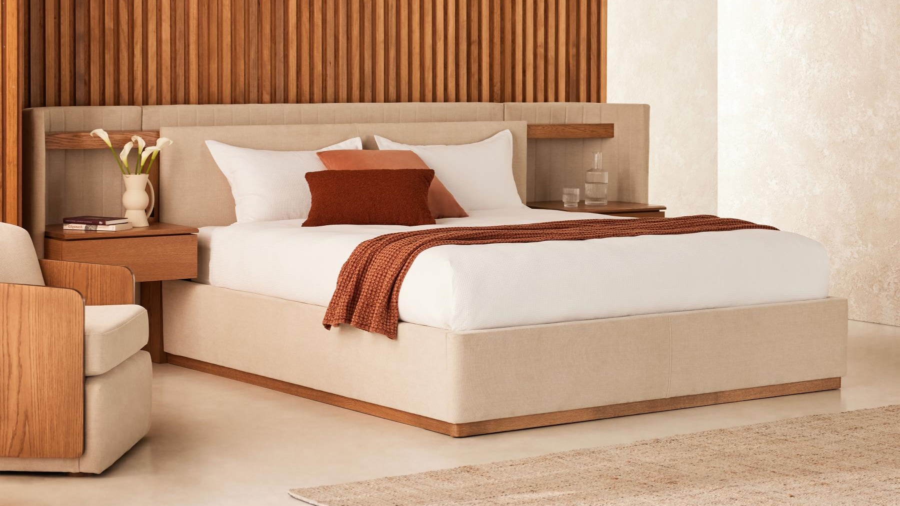 Ora Extended Bed with 2 Floating Bedsides - Double | Domayne