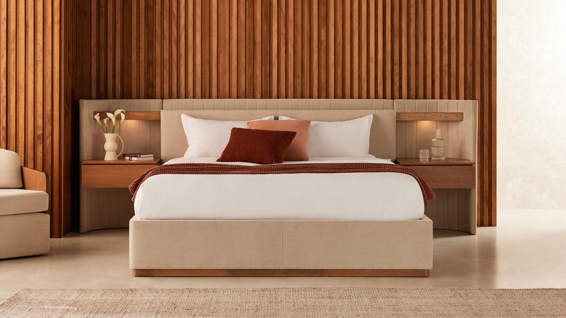 Ora Extended Bed with 2 Floating Bedsides - King | Domayne