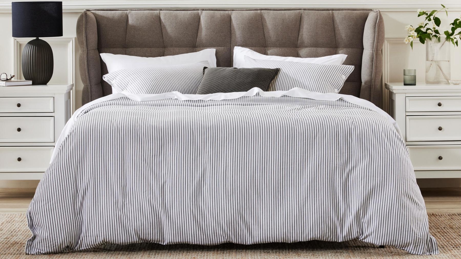 Domayne Luxuries Ticking Stripe Black Quilt Cover Set - Queen | Domayne