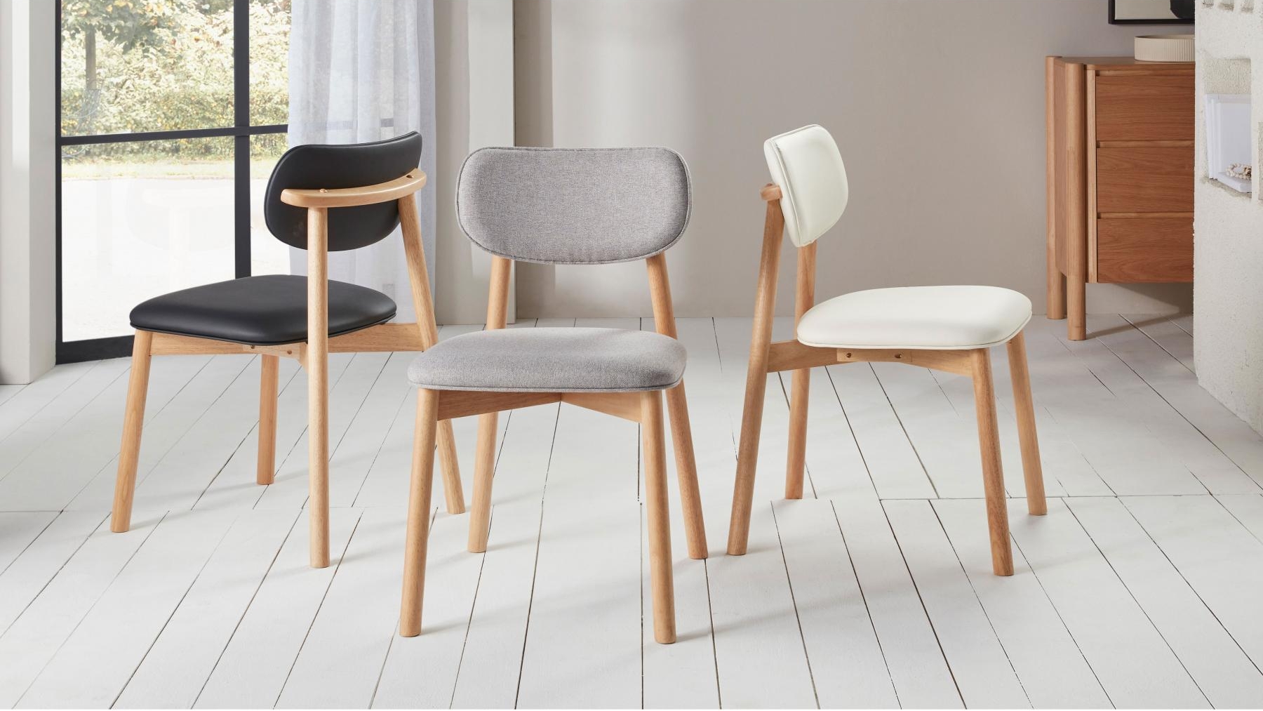 Linz Natural Dining Chair in Grey Fabric | Domayne
